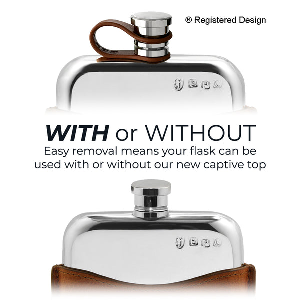 6oz Pewter Purse Hip Flask with Genuine Tan Leather Pouch and Leather ...