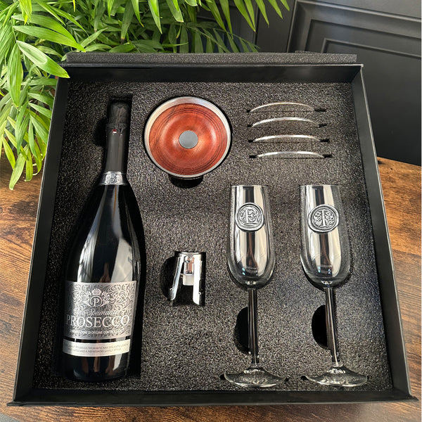 Luxury Prosecco Gift Set Includes Bottle, 2 Personalised Flutes, Pewte ...