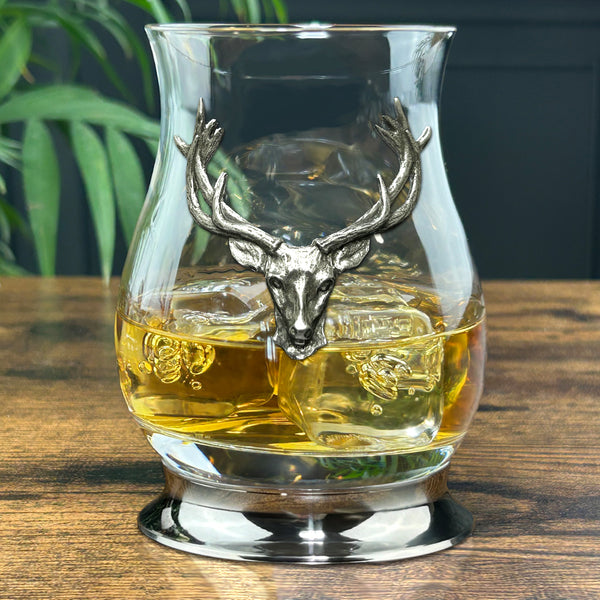 The Glencairn Whisky Mixer Glass with Pewter Base and Stag Head 350ml ...