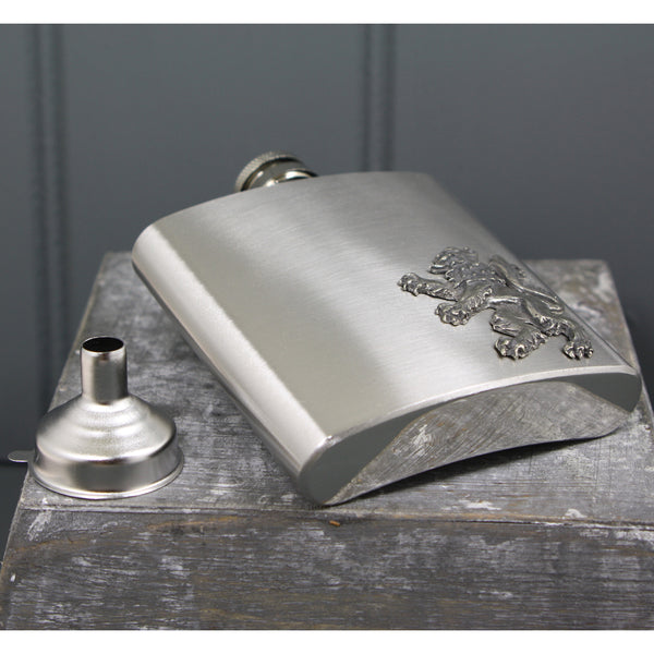 6oz Stainless Steel Hip Flask With Pewter Scottish Rampant Lion Emblem ...